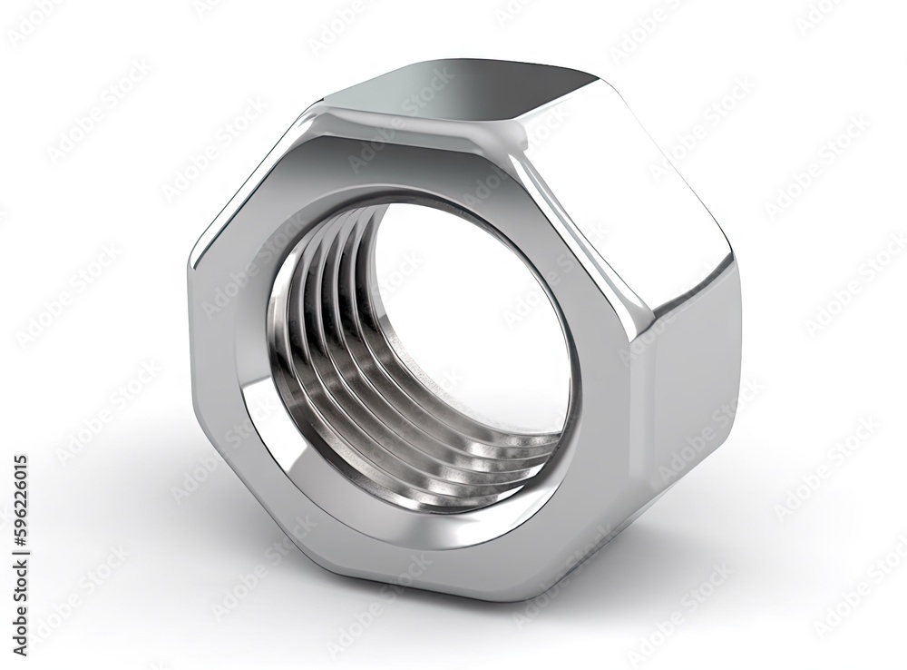 Macro shot metal nut isolated on white background. Chromed screw nut ...