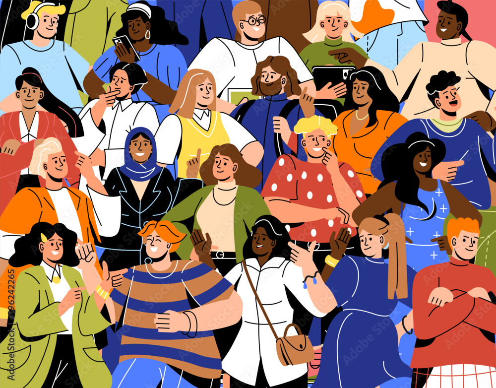 Crowd of people. Men and women of different nationalities, cultures and ...