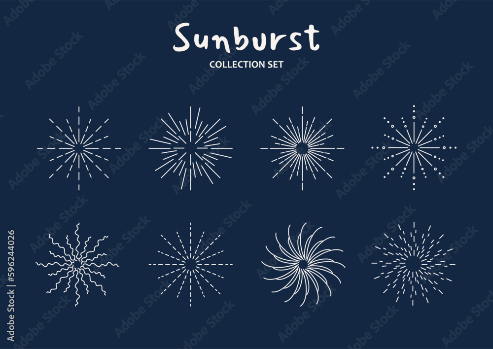 Stockvector Sunburst vector set. Collection of white linear flares and ...