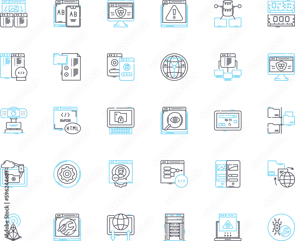 Internet Security Linear Icons Set Firewall Encryption Malware Phishing Spam Antivirus