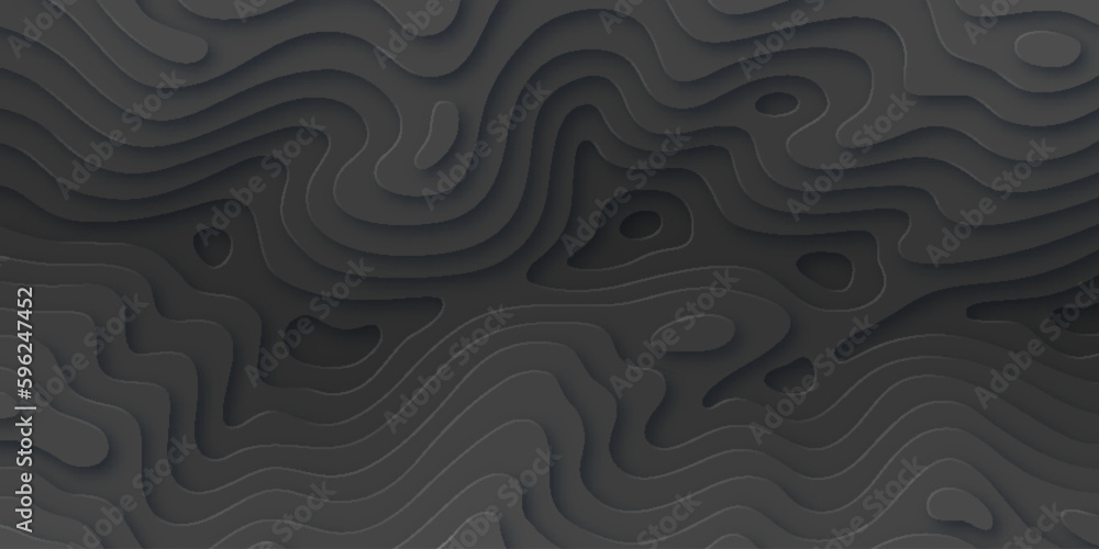 Vetor Topographic map, paper cut style abstract background. Dark gray ...