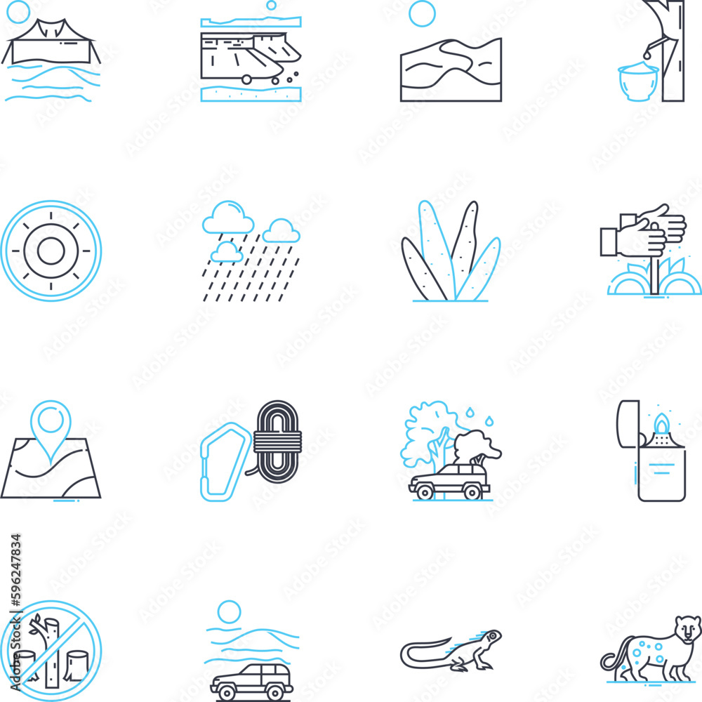 Environment linear icons set. Sustainability, Conservation, Pollution, Renewable, Ecosystem ...