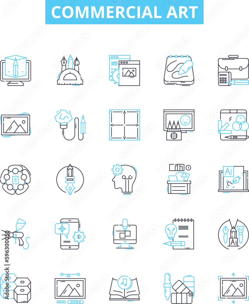 Commercial art vector line icons set. Advertising, Graphics ...