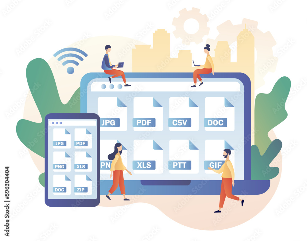 Various file formats in smartphone or laptop. File type: jpg, pdf, doc ...