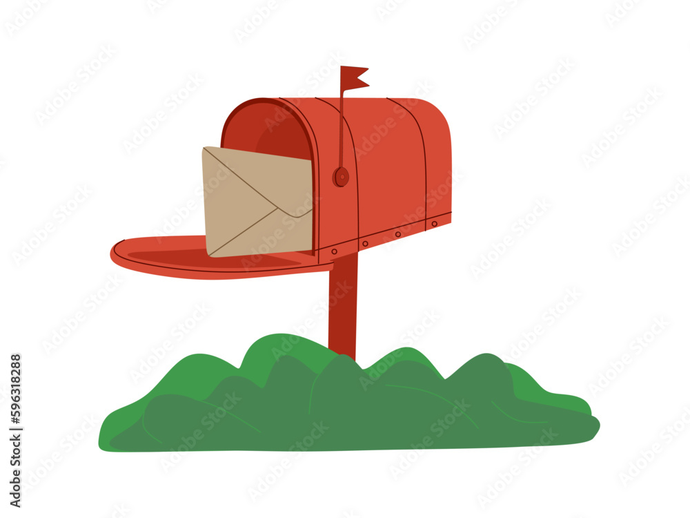 Open mailbox with an envelope in a flat style. paper letter in outdoor ...