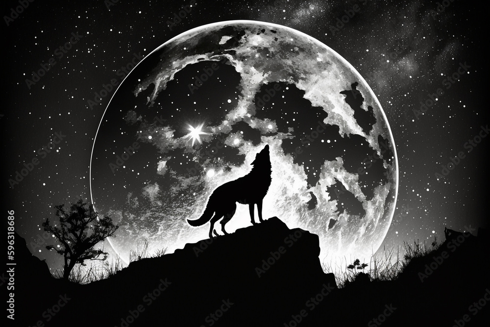 Psychic Waves | illustration show majestic wolf standing on cliff, with ...