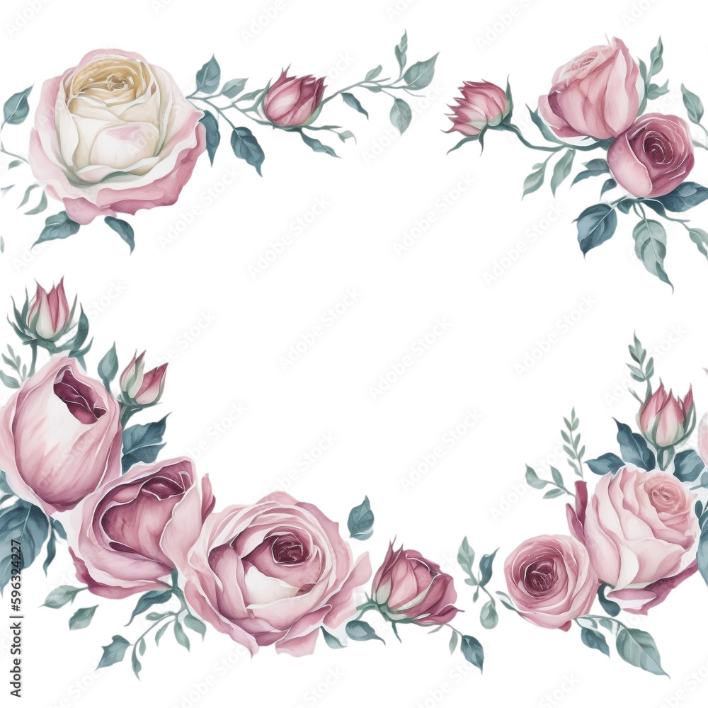 Ilustración de Stock Beautiful pink roses frame on transparent ...