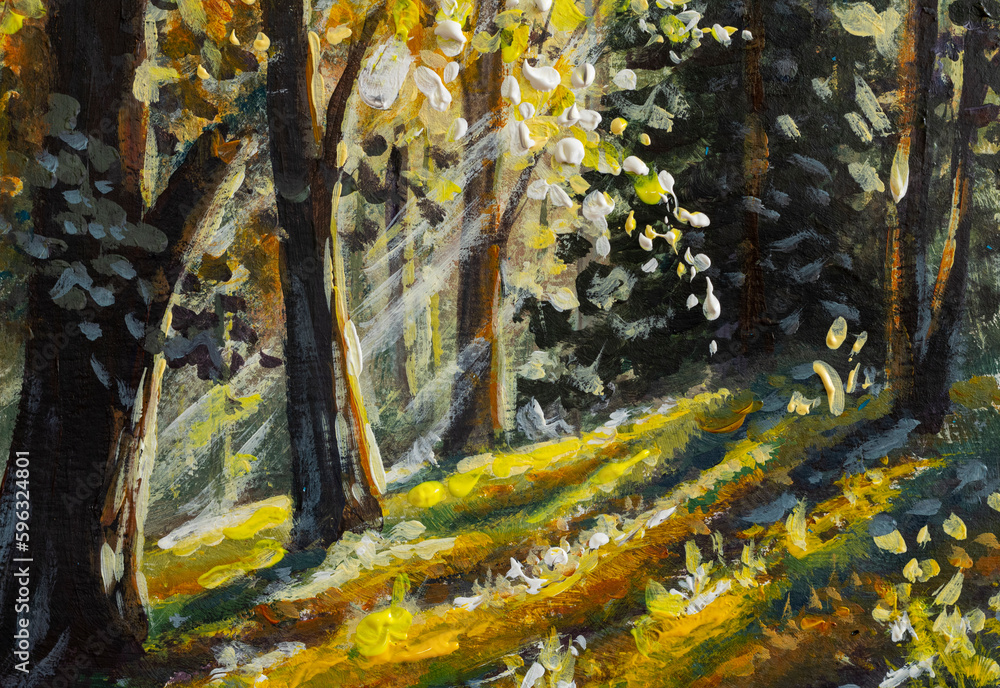 Stock-Illustration „Painting with acrylics sunny forest. Illustration ...