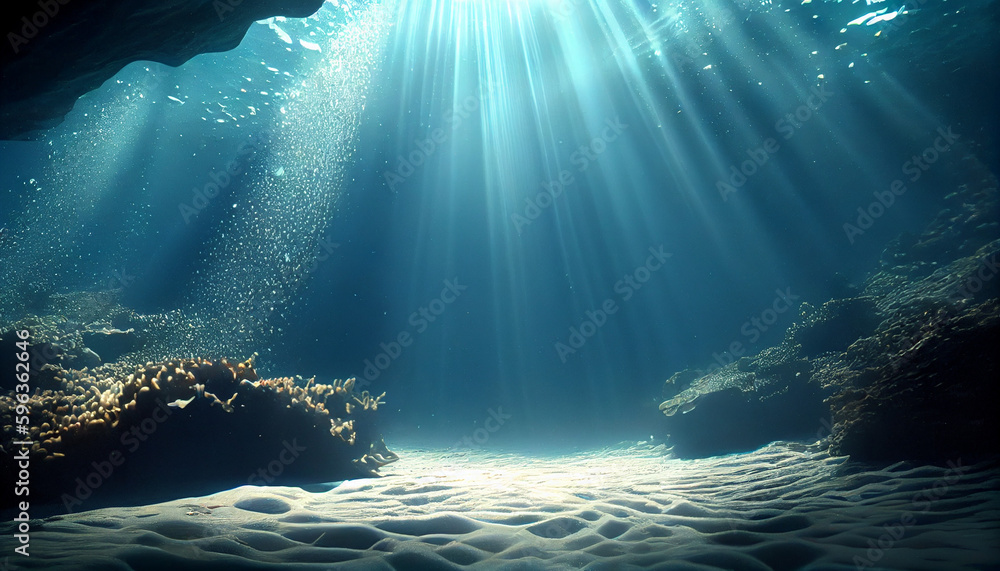 Underwater background deep blue sea and beautiful sun ray under sea. Ai ...