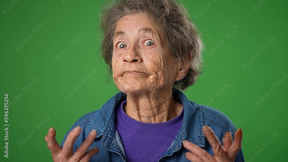 Funny crazy closeup portrait of happy toothless elderly senior old ...