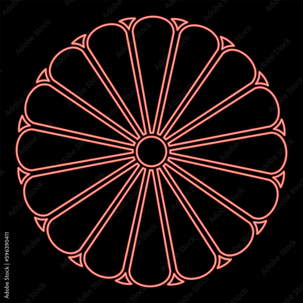 Neon coat of arms of Japan nippon imperial Seal central disc with 16 ...