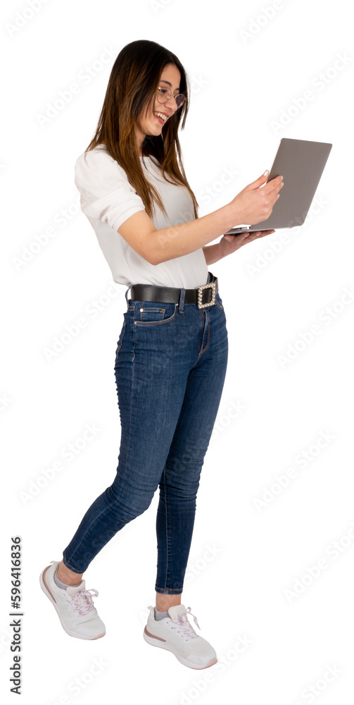 Businesswoman using laptop, freelancer coder or copy writer ...