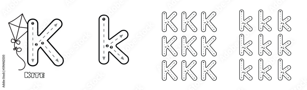 Letter K trace uppercase and lowercase ABC alphabet worksheet for kids ...