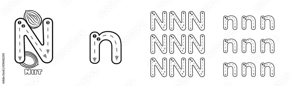 Letter N trace uppercase and lowercase ABC alphabet worksheet for kids ...