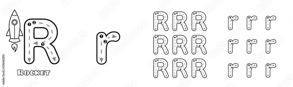 Letter R trace uppercase and lowercase ABC alphabet worksheet for kids ...