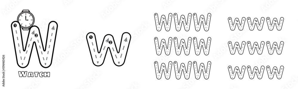 Letter W trace uppercase and lowercase ABC alphabet worksheet for kids ...