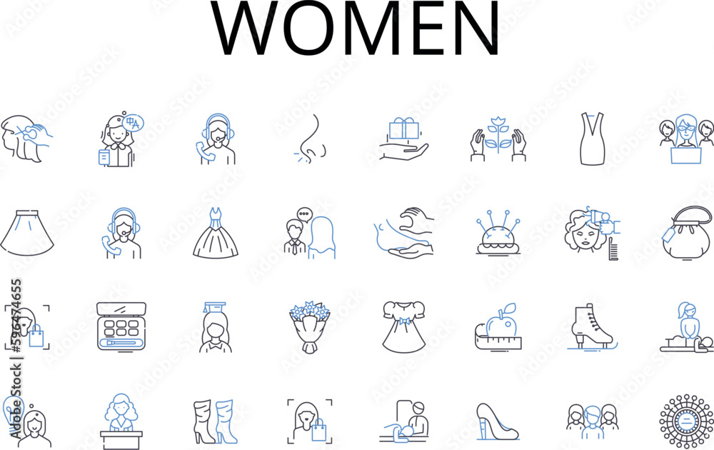 Women line icons collection. Men, Ladies, Gals, Females, Damsels ...