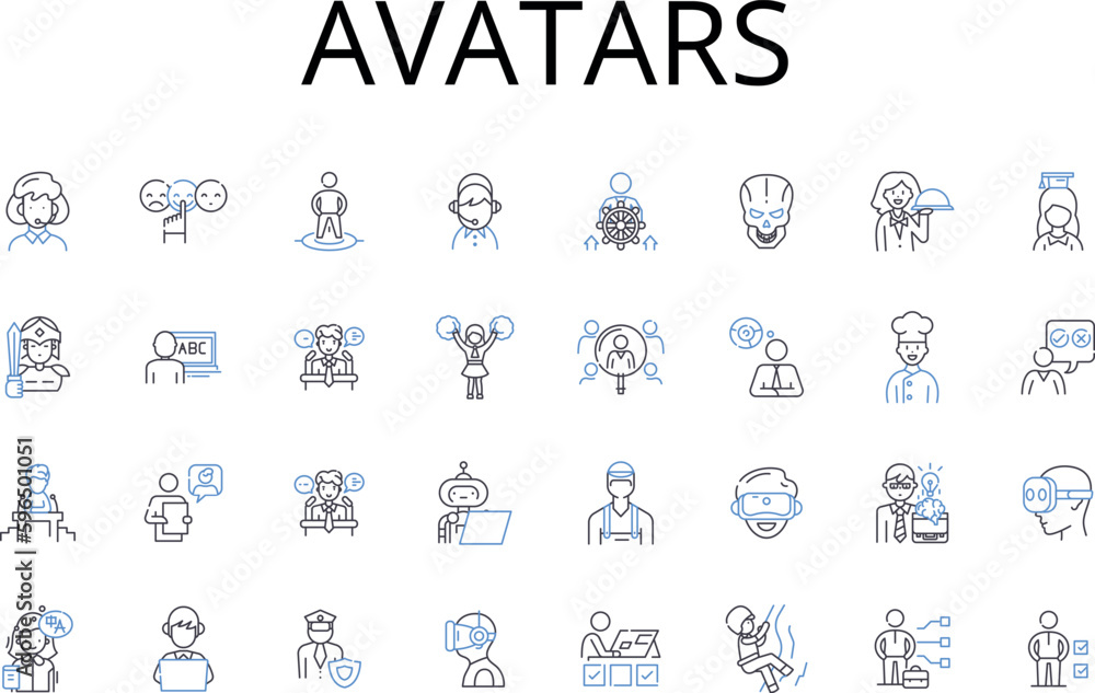 Vector de Stock Avatars line icons collection. Comrades, Doppelgangers ...
