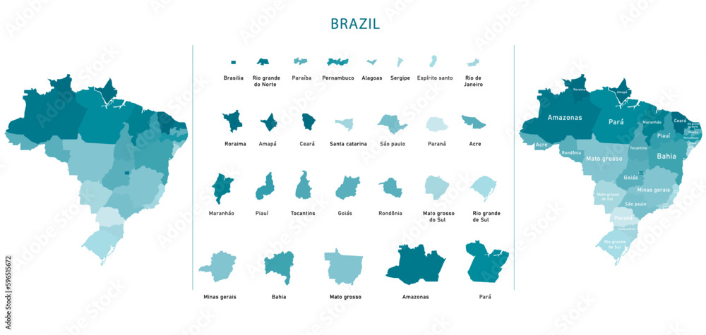 Brazil map of provinces, political maps of brazil south america - Vector File Stock Vector ...