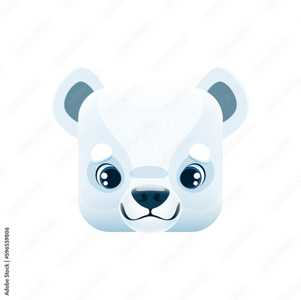 Vektor Cartoon white polar bear kawaii square animal face. Isolated ...