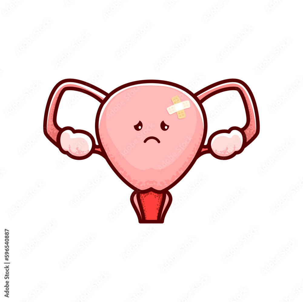 Uterus sick organ, cartoon character for woman health and anatomy ...
