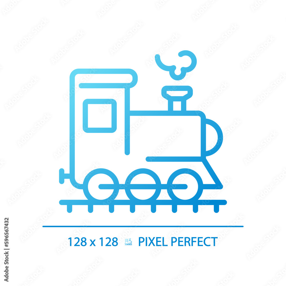 Stock-Vektorgrafik „Steam locomotive pixel perfect gradient linear vector icon. Rail vehicle ...