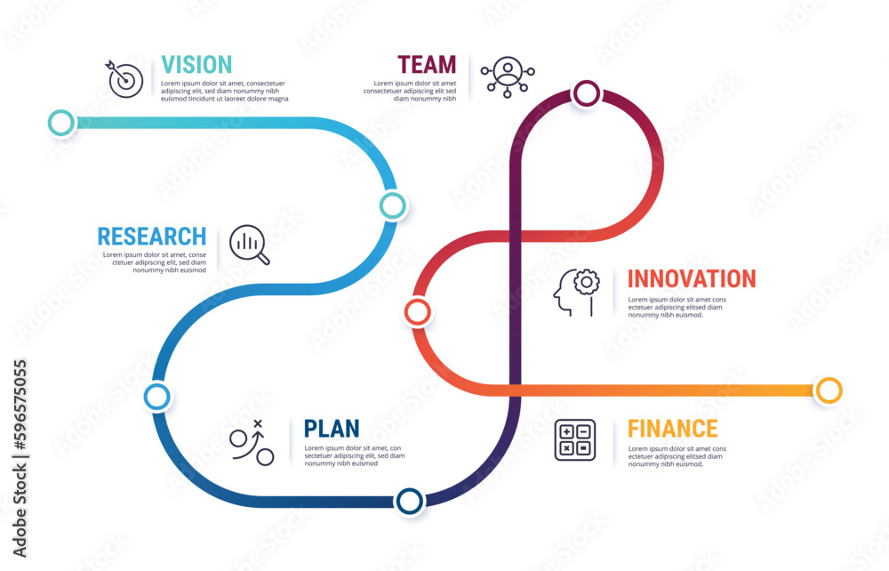Process of business step, Roadmap timeline infographic with 6 process ...