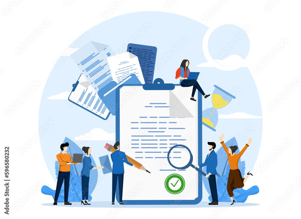 business team with approved documents. Project completed, work done or ...