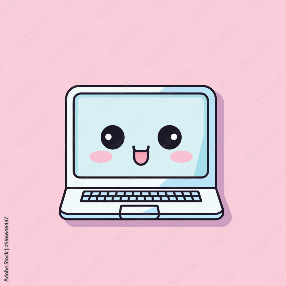 Cute kawaii laptop chibi mascot vector cartoon style Stock Vector ...