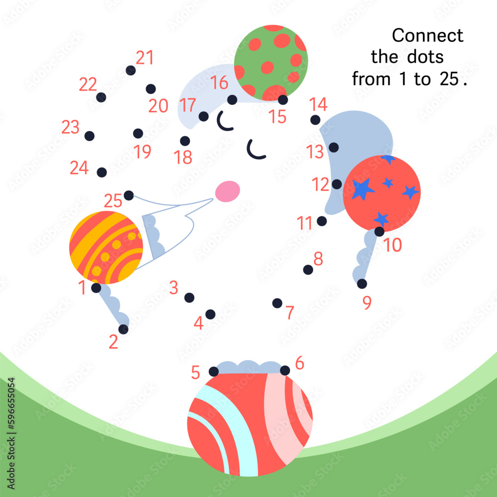Connect dots from 1 to 25. Educational puzzle game. Math and numbers ...