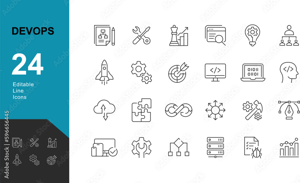 Development Line Editable Icons set. Vector illustration in modern thin line style of DevOps ...