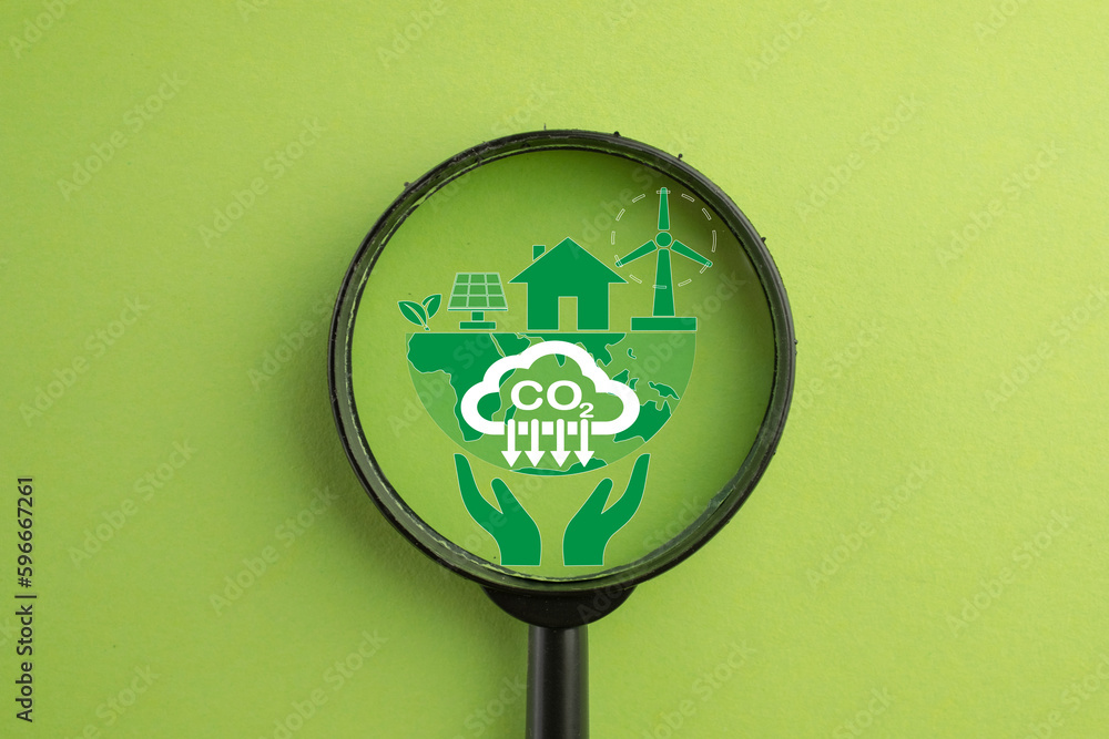 ESG,Reduce Co2,Carbon Reduction,Carbon dioxide emissions, carbon footprint concept.,magnifying ...