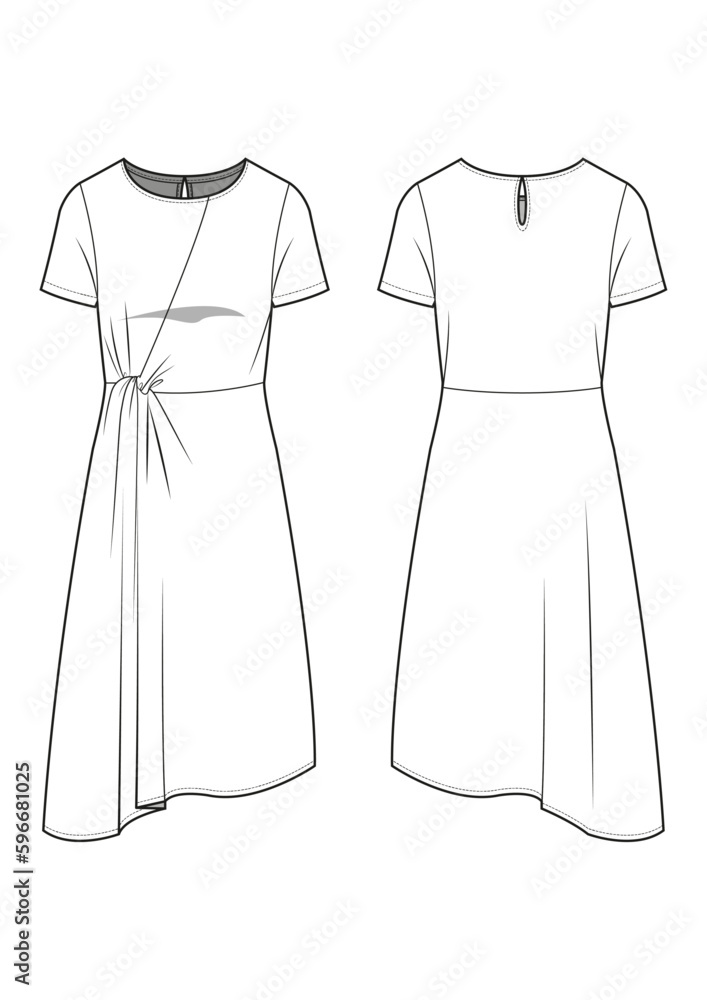 womenswear drape twist short sleeve asymmetrical seamline fit and flare ...