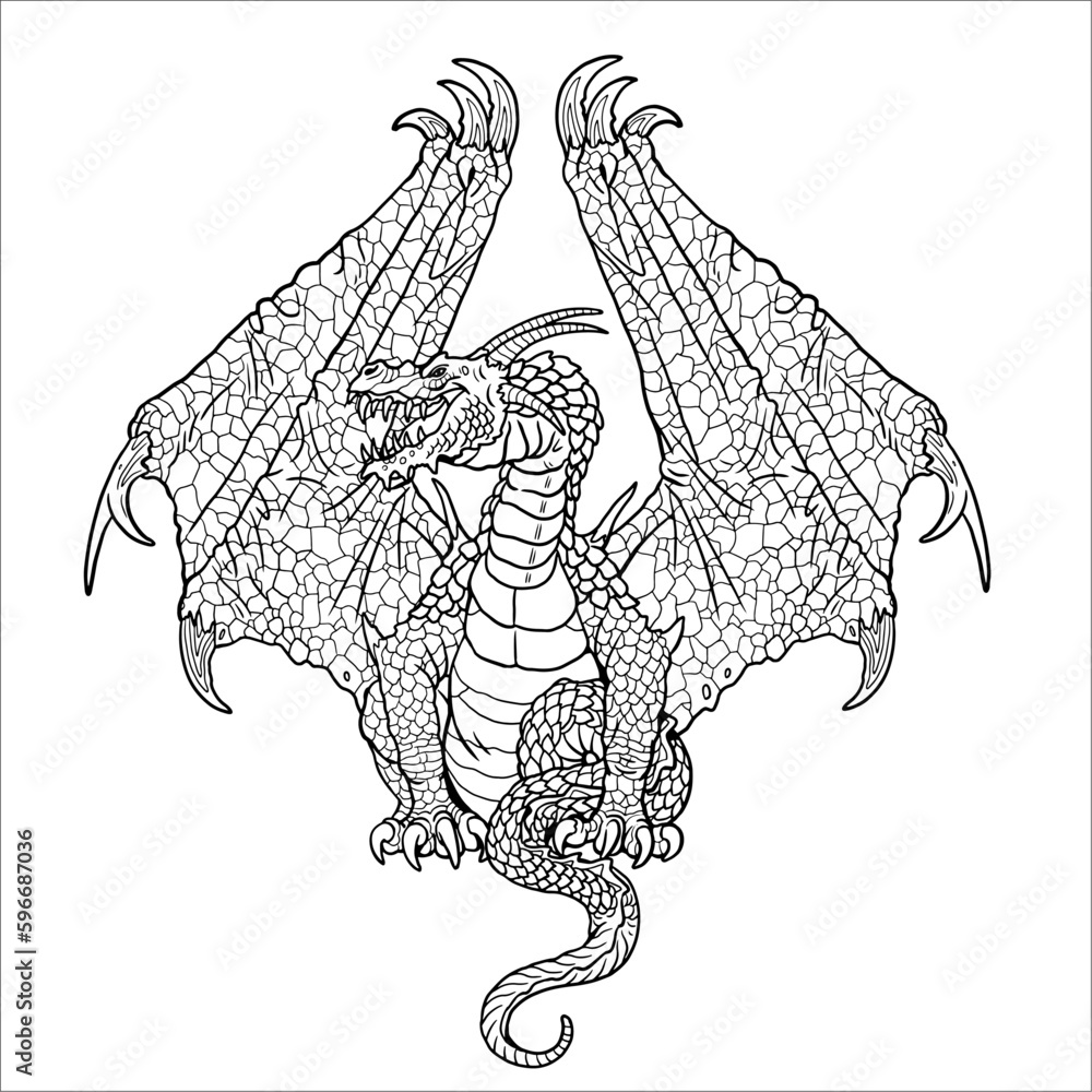 Dragon coloring page. Vector fantasy illustration with mythical ...