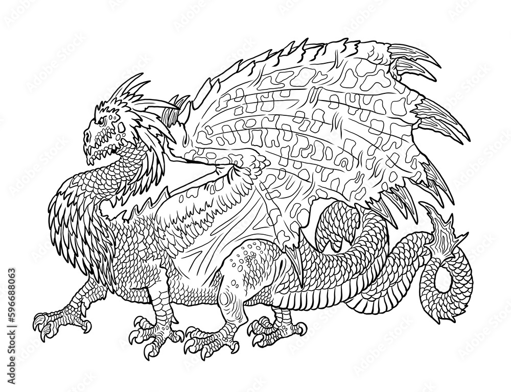 Стокова ілюстрація Dragon coloring page. Fantasy illustration with ...