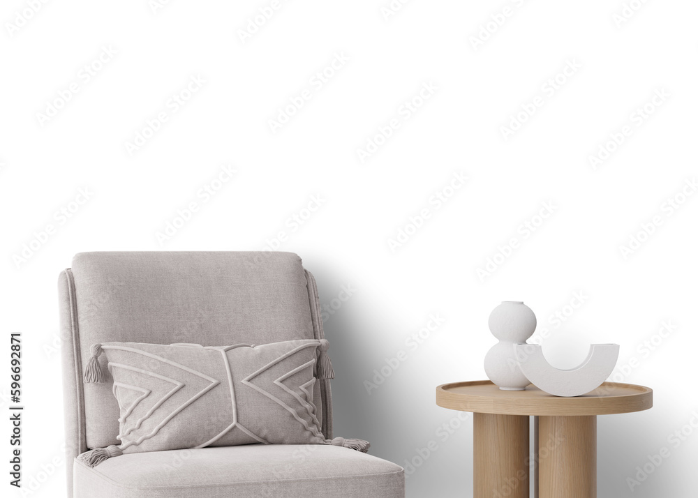 Wallpaper presentation mock up. Furniture and details on transparent ...