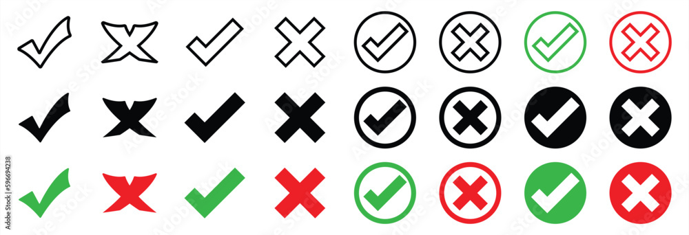 Check mark and Cross mark icon collection. Isolated tick symbol, right ...