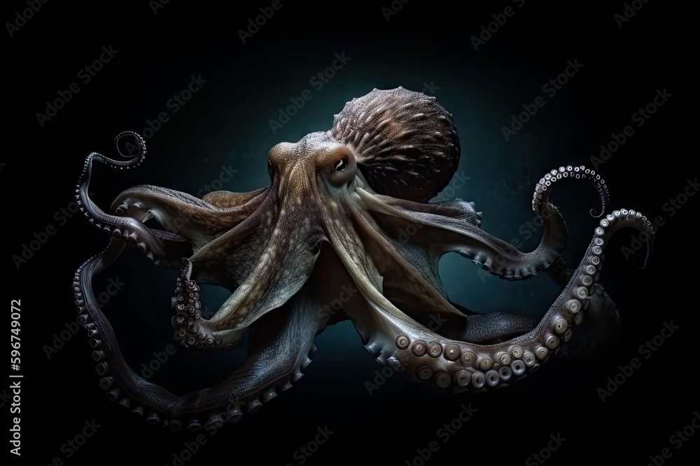 octopus kraken lurking in dark depths, ready to strike, created with generative ai Stock ...