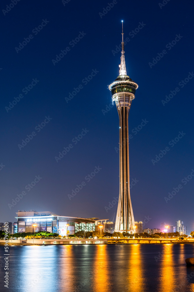 Macau- September 20, 2019: Beautiful night view of Macau Tower and Sai ...