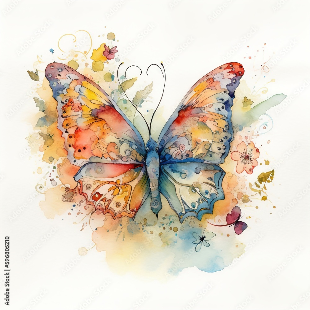 Ilustración de Stock Butterfly flower Watercolor. Watercolor ...