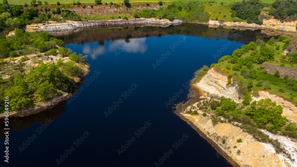 Aerial view of the Lovers Lake. The Lago degli Innamorati is located in ...