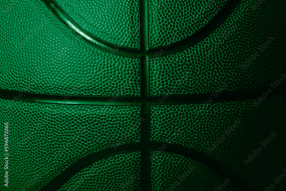 Closeup detail of green basketball ball texture background. Horizontal ...
