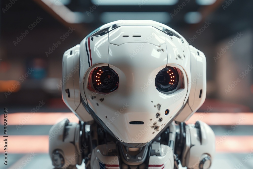 Cute little robot for friendship with kids. Modern technology concept ...