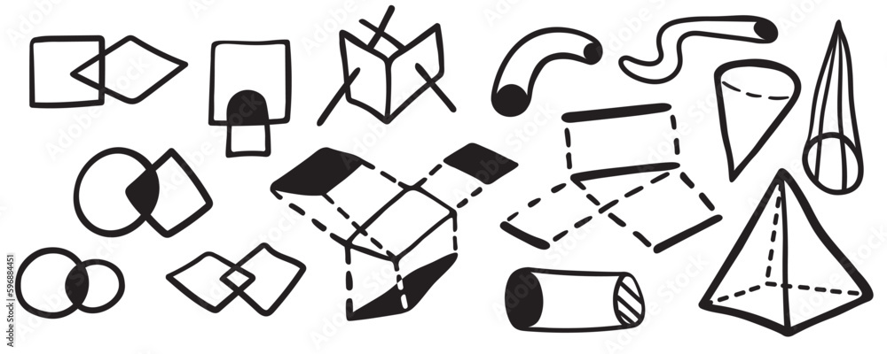 set of geometric linear illustrations in vector.objects in doodle style ...
