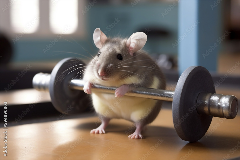 Cute mouse lifting barbell in a gym. AI generated content Stock ...