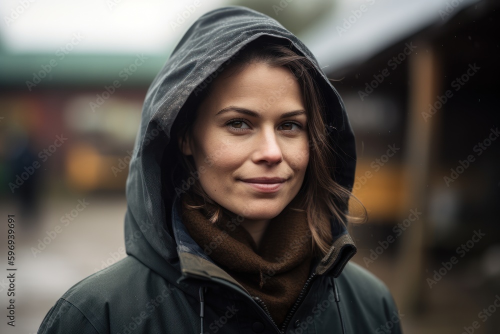 Portrait of a beautiful young woman with a hood on her head Stock ...