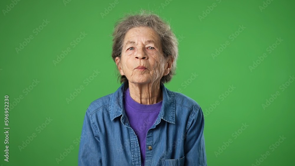 Portrait of laughing smiling elderly senior old woman with wrinkled ...