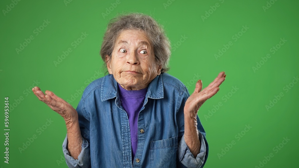 Portrait of happy elderly senior old woman with wrinkled skin and grey ...