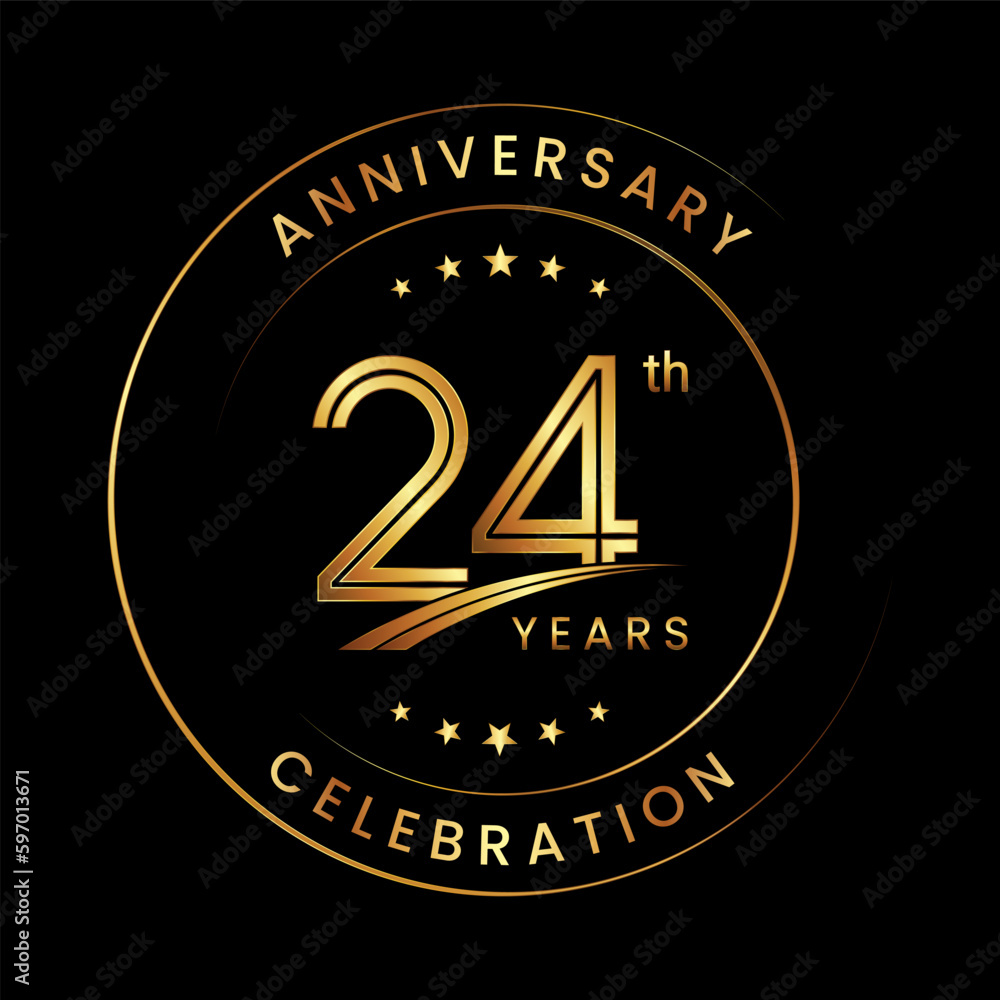 24th Anniversary. Anniversary logo design with gold color ring and text ...