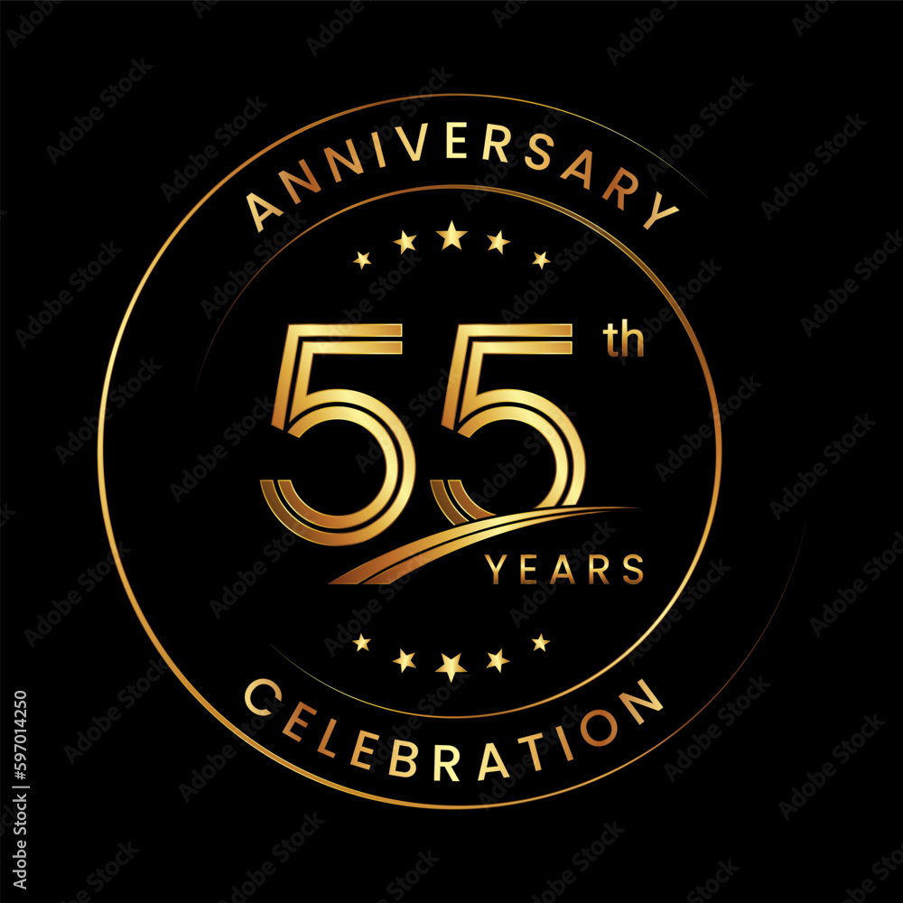 55th Anniversary. Anniversary logo design with gold color ring and text ...